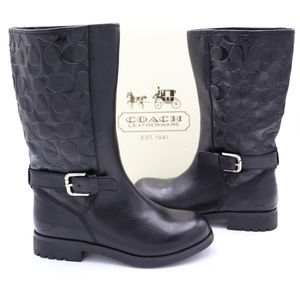 Coach | Shoes | Coach Vera Signature Logo Black Leather Boots | Poshmark